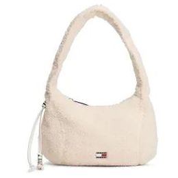 Tommy Hilfiger Schultertasche TOMMY JEANS "TJW CASUAL SHERPA SHOULDER BAG", Damen, Gr. B/H/T: 27cm x 16cm x 8cm, ivory, Textil, Taschen Schultertasche, Damen Tragetasche, Freizeittasche mit wattiertem Tragegriff