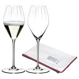 Champagnerglas "Champagnergl&auml;ser inklusive Poliertuch Performance 375 ml 2er Set transparent", bunt (transparent), Glas, RIEDEL THE WINE GLASS COMPANY, Trinkgef&auml;&szlig;e