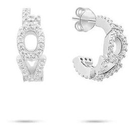 Paar Creolen Tamaris "Schmuck Geschenk Silber 925 Creole Love Letters", silberfarben, kristallwei&szlig;, kristallwei&szlig;, Ohrringe, Damen, 10,8mm, Silber 925 (Sterlingsilber), mit Zirkonia (synth.)