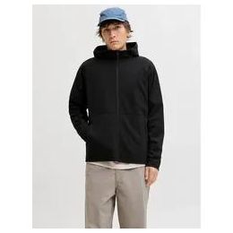 Jack & Jones Sweatshirt JACK & JONES "JJEBASE SWEAT ZIP HOOD SN", Herren, Gr. L, schwarz, angeraute Sweatware, Obermaterial: 75% Polyester, 21% Baumwolle, 4% Elasthan, unifarben, Sweatshirts Sweatshirt, mit Kaputze