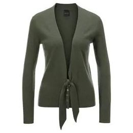 Madeleine Mode Strickjacke MADELEINE "Strickjacke Kaschmir-Strickjacke mit tiefem V-Ausschnitt und Bindeband", Damen, Gr. 40/42, gr&uuml;n (bambusgr&uuml;n), Obermaterial: 100% Kaschmir WS., Modern, normal, V-Ausschnitt, Strickjacken Strickjacke