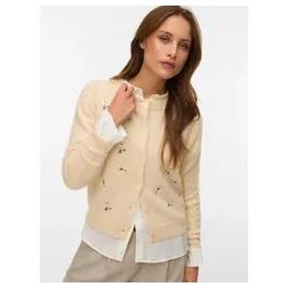 V&eacute;ro Moda Strickjacke VERO MODA "VMFIORELLA EMB LS O-NECK SHORT CARD BOO", Herren, Gr. XS, birch detail:solid with embro as sample, Strick, Obermaterial: 79% Polyester, 13% Polyacryl, 5% Wolle, 3% Elasthan, bestickt, unifarben, regular fit normal, Rundhals, Strickjacken Strickjacke, mit Blumenstickerei
