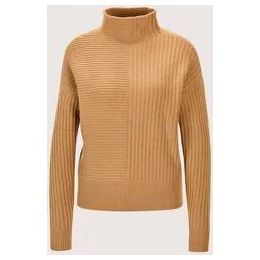 Madeleine Mode Longpullover MADELEINE "Strickpullover Eleganter Wollpullover mit Stehkragen", Damen, Gr. 40/42, braun (caramel), Obermaterial: 90% Schurwolle WV. 10% Kaschmir WS., Modern, Pullover Longpullover, Mustermix