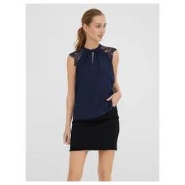V&eacute;ro Moda Spitzentop VERO MODA "VMMILLA SL LACE TEE", Damen, Gr. S, navy blazer, Jersey, Obermaterial: 95% Polyester, 5% Elasthan, unifarben, normal, Rundhals, Tops Spitzentop, Materialmix, regular fit
