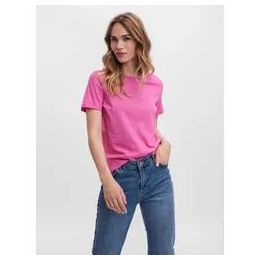 V&eacute;ro Moda Kurzarmshirt VERO MODA "VMPAULA S/S T-SHIRT NOOS", Damen, Gr. XS, shocking pink, Jersey, Obermaterial: 100% Baumwolle, unifarben, regular fit normal, Rundhals, Aufschlag, Shirts, Baumwolle, regular fit