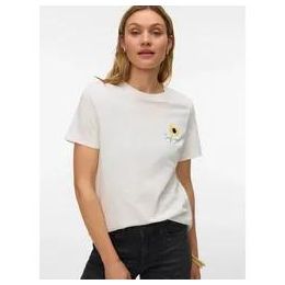 V&eacute;ro Moda Kurzarmshirt VERO MODA "VMULLA PAULINA SS TOP BOX JRS", Damen, Gr. XS, snow wei&szlig; print:sunflower, Jersey, Obermaterial: 100% Baumwolle, bedruckt, normal normal, Rundhals, Shirts, mit Print
