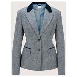 Madeleine Mode Jackenblazer MADELEINE "Blazer Businessblazer mit Reverskragen", Damen, Gr. 42, blau (marine, rauchblau), Obermaterial: 50% Baumwolle CO. 16% Polyacryl PAN. 15% Polyester PES. 14% Wolle mw. 3% Seide silk., Modern, Blazer, hochwertige Wollmischung mit Seidenanteil