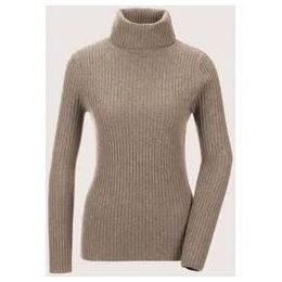 Madeleine Mode Longpullover MADELEINE "Kaschmirpullover Rollkragenpullover aus Kaschmir", Damen, Gr. 48, beige (cappuccino, melange), Obermaterial: 100% Kaschmir WS., Modern, normal, Rollkragen, Pullover Longpullover, Good-Cashmere-Qualit&auml;t