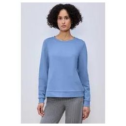 Sweatshirt Street One, Damen, Gr. 44, bonnet blau, Sweatware, 85% Baumwolle, 15% Polyester, unifarben, comfort fit, Rundhals, B&uuml;ndchen, Sweatshirts Sweatshirt, mit Rundhalsausschnitt