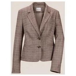 Madeleine Mode Kurzblazer MADELEINE "Blazer Glencheckblazer mit Stretchkomfort", Damen, Gr. 42, braun (cappuccino, taupe), Obermaterial: 62% Polyester PES. 35% Viskose CV. 3% Elasthan EL., Modern, normal, Blazer Kurzblazer, Kurzer Glencheckblazer