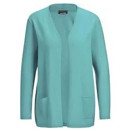 Strickjacke GOLDNER "Cardigan in langer offener Form", Damen, Gr. 44, blau (aqua), Obermaterial: 100% Kaschmir WS., figurumspielend, eng Rippe, Pullover Strickjacke, Aufwendig in Form gestrickt