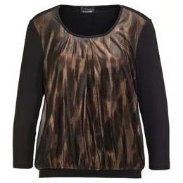 Kurzarmbluse GOLDNER "Elastisches Shirt mit Metallic-Print", Damen, Gr. 46, schwarz (schwarz, kupferfarben, gold, gemustert), Obermaterial: 95% Viskose CV. 5% Elasthan EL., Gerade, Blusen, Effektgarn