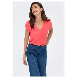 V-Shirt Only "ONLFREE S/S MOD.V-NECK TOP JRS NOOS", Damen, Gr. L, sugar coral, Jersey, Obermaterial: 70% Modal, 30% Polyester, unifarben, regular fit normal, V-Ausschnitt, Shirts