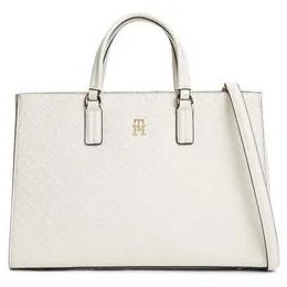 Henkeltasche Tommy Hilfiger "TH DAILY SATCHEL MONO", Damen, Gr. B/H/T: 32,5cm x 21,5cm x 15cm, creme, Lederimitat, Taschen, Damen Tragetasche, Handtasche mit Allover TH-Logopr&auml;gung