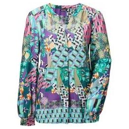 Klassische Bluse GOLDNER "Patchworkbluse mit Rundhals, V-Schlitz", Damen, Gr. 50, gr&uuml;n (dunkelgr&uuml;n, gemustert), Obermaterial: 100% Viskose CV., figurumspielend, weit Gummib&uuml;ndchen, Blusen, Patchmuster