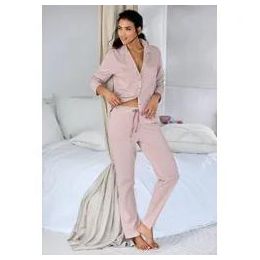 Pyjama Vivance DREAMS, Damen, Gr. 48/50, mauve, gestreift, Single Jersey, Obermaterial: 100% Baumwolle, Basic lang, V-Ausschnitt, eingesetzt, Homewear-Sets Pyjama, mit feinem Streifenmuster