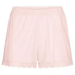 Schlafhose Lascana, Damen, Gr. 40/42, N-Gr, blau (rosa), Single Jersey, Obermaterial: 100% Viskose, unifarben, loose fit kurz, Hosen Schlafhose, mit Spitzenbesatz am Beinsaum