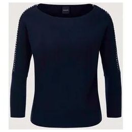 Madeleine Mode Longpullover MADELEINE "Feinstrickpullover Viskosepullover mit Deko-Kette", Damen, Gr. 40/42, blau (marine), Obermaterial: 50% Viskose CV. 28% Polyester PES. 22% Polyamid PA., Modern, schmal, Pullover Longpullover, Zierkette