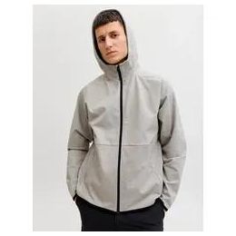 Jack & Jones Sweatshirt JACK & JONES "JJEBASE SWEAT ZIP HOOD SN", Herren, Gr. S, light grau melange, angeraute Sweatware, Obermaterial: 75% Polyester, 21% Baumwolle, 4% Elasthan, meliert, Sweatshirts Sweatshirt, mit Kaputze