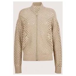 Madeleine Mode Strickjacke MADELEINE "Cardigan Moderne Strickjacke mit Lochmuster", Damen, Gr. 40/42, beige, Obermaterial: 35% Polyamid PA. 30% Viskose CV. 30% Wolle mw. 5% Kaschmir WS., Modern, Strickjacken Strickjacke, Allover-Lochmuster