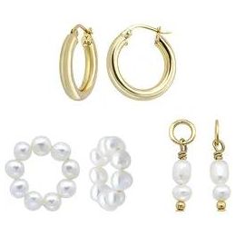 Paar Creolen Firetti "Multipack Schmuck Geschenk Silber 925 Ohrschmuck Ohrringe Charm", gelbgoldfarben, wei&szlig;, Ohrringe, Damen, 17mm, Perlen Silber 925 (Sterlingsilber), Perlen, Silber 925 (Sterlingsilber), mit S&uuml;&szlig;wasserzuchtperle