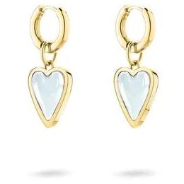 Paar Creolen Liebeskind Berlin "Schmuck Ohrringe mit abnehmbaren Herz-Einh&auml;ngern Glass Heart", gelbgoldfarben, transparent, transparent, Ohrringe, Damen, Edelstahl, mit Glasstein