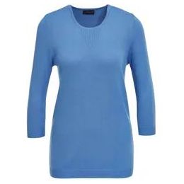3/4 Arm-Pullover GOLDNER "Sommerlicher Strickpullover mit Ajourmuster", Damen, Gr. 44, blau (jeansblau), Obermaterial: 50% Baumwolle CO. 50% Polyacryl PAN., normal, Sonstiges, Pullover, Ohne