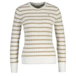 Sweater Gant "Strickpullover STRETCH COTTON CABLE STRIPE C-NECK", Damen, Gr. M, beige (wei&szlig;, beige), Obermaterial: 88% Baumwolle CO. 10% Polyamid PA. 2% Elasthan EL., Sweatshirts Sweater