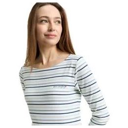3/4-Arm-Shirt Tom Tailor, Damen, Gr. 3XL, blau haze multicolor stripe, Single Jersey, Obermaterial: 97% Baumwolle, 3% Elasthan, gestreift, regular fit h&uuml;ftbedeckend, U-Boot-Ausschnitt, Shirts 3/4-Arm-Shirt, im Streifen-Design