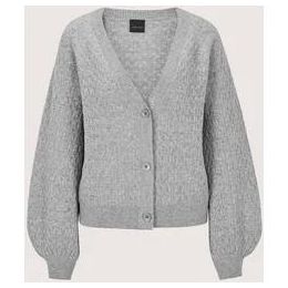 Madeleine Mode Strickjacke MADELEINE "Cardigan Elegante Strickjacke mit Ajour-Muster", Damen, Gr. 48, grau (silbergrau, wollwei&szlig;, melange), Obermaterial: 90% Schurwolle WV. 10% Kaschmir WS., Modern, V-Ausschnitt, Strickjacken Strickjacke, Ballon&auml;rmel