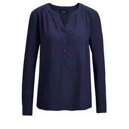 Schlupfbluse GOLDNER "Elegante Viskosebluse mit V-Ausschnitt", Damen, Gr. 42, blau (marine), Obermaterial: 100% Viskose CV., gerade, V-Ausschnitt, Tubular, Blusen Schlupfbluse, Knopfleiste