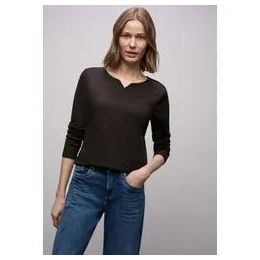 Langarmshirt Street One, Damen, Gr. 42, schwarzest braun, Jersey, Obermaterial: 95% Baumwolle, 5% Elasthan. Futter: 95% Baumwolle, 5% Elasthan, unifarben, tailliert h&uuml;ftbedeckend, Rundhals, B&uuml;ndchen, Shirts Langarmshirt, mit Rippstruktur