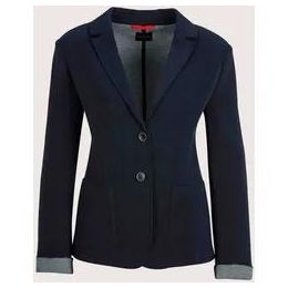 Madeleine Mode Jackenblazer MADELEINE "Jerseyblazer Stilvoller Einreiher mit Streifen-Detail", Damen, Gr. 42, blau (marine, perlwei&szlig;), Obermaterial: 60% Baumwolle CO. 40% Polyester PES., Modern, Blazer, Jerseyblazer