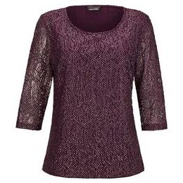 Kurzarmbluse GOLDNER "Elegantes Blusenshirt mit Glanzeffekt", Damen, Gr. 50, lila (beere), Obermaterial: 100% Polyester PES., eng Tubular, Blusen, Blickdicht durch eingearbeitetes Top