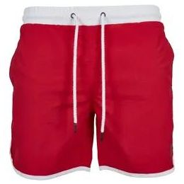 Badeshorts Urban Classics "Urban Classics Herren Retro Swimshorts", Gr. XL, US-Gr&ouml;&szlig;en, firerot, wei&szlig;, 100% Polyamid, Badehosen Badeshorts