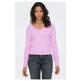 V-Ausschnitt-Pullover Only "ONLLOYAL LIFE LS V-NECK PULLO KNT NOOS", Damen, Gr. XS, super pink detail:melange, Strick, Obermaterial: 80% Polyester, 20% Nylon, meliert, regular fit normal, V-Ausschnitt, Pullover, Materialmix