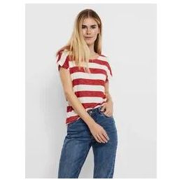 V&eacute;ro Moda Kurzarmshirt VERO MODA "VMWIDE STRIPE SL TOP GA JRS NOOS", Damen, Gr. S, goji berry stripes:snow wei&szlig;, Jersey, Obermaterial: 96% Viskose, 4% Elasthan, gestreift, regular fit normal, Rundhals, Shirts, Viskosemischung