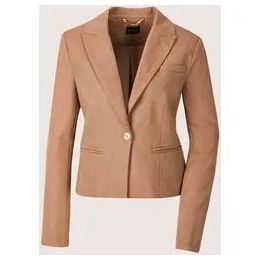 Madeleine Mode Jackenblazer MADELEINE "Blazer Kurzblazer mit Ein-Knopf-Verschluss", Damen, Gr. 34, braun (mandel), Obermaterial: 64% Polyester PES. 34% Viskose CV. 2% Elasthan EL., Modern, gerade, Blazer, &Auml;rmelschlitz