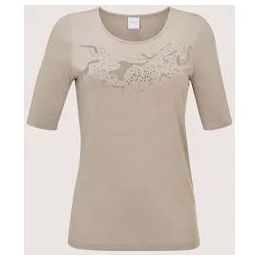 Madeleine Mode Kurzarmshirt MADELEINE "Shirt Glamour&ouml;ses Oberteil mit Stra&szlig;steinen", Damen, Gr. 46, beige (cappuccino), Obermaterial: 95% Viskose CV. 5% Elasthan EL., Modern, U-Boot-Ausschnitt, Shirts