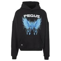 Kapuzenpullover PEQUS "PEQUS PEQUS Blue Angel Graphic Hoodie", Herren, Gr. L, schwarz, 100% Baumwolle, mehrfarbig, oversize, ohne Ausschnitt, Pullover Kapuzenpullover