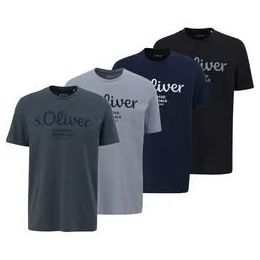 T-Shirt s.Oliver "T-Shirt Logo T-Shirt 4er Pack", Herren, Gr. S, bunt (blau, hellgrau, dunkelgrau, schwarz), Obermaterial: 100% Baumwolle CO., Shirts T-Shirt