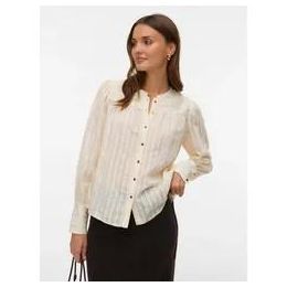 V&eacute;ro Moda Hemdbluse VERO MODA "VMISELLE L/S SHIRT WVN BTQ", Damen, Gr. M, birch, Web, Obermaterial: 80% Viskose, 20% Nylon, unifarben, regular fit normal, Blusen Hemdbluse, lange B&uuml;ndchen, Ton-in Ton Streifenmuster