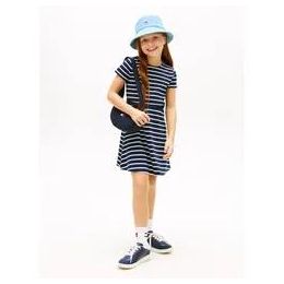 Skaterkleid Tommy Hilfiger "ESSENTIAL PUNTO SKATER DRESS SS", M&auml;dchen, Gr. 10 (140), N-Gr, schwarz night navy stripes, Web, Obermaterial: 72% Polyester, 23% Modal, 5% Elasthan, gestreift, regular fit kniefrei, Rundhals, eingesetzt abgesteppte Kante, Kleider, Kinder bis 16 Jahre, regular fit