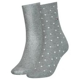 Socken Tommy Hilfiger "TH WOMEN SOCK DOT 2P", Damen, Gr. 35-38, middle grau melange, Baumwollmischung, normal, Socken Socken, mit feinem Rippenb&uuml;ndchen und Logostickerei
