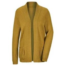 Strickjacke GOLDNER "Offener Cardigan mit Taschen, Glanz", Herren, Gr. 48, gelb (honig), Obermaterial: 90% Polyacryl PAN. 10% metallisierte Fasern MTF., Modisch, figurumspielend, Strickjacken Strickjacke, offene Cardiganform