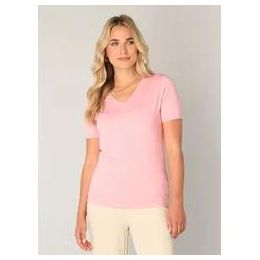 T-Shirt Base Level "Yanic", Damen, Gr. 48, soft pink, Single Jersey, Obermaterial: 96% Viskose, 4% Elasthan, unifarben, regular fit h&uuml;ftbedeckend, V-Ausschnitt, Shirts T-Shirt, mit V-Ausschnitt