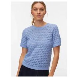V&eacute;ro Moda Stricktop VERO MODA "VMJAQUELINE SS O-NECK TOP BOO", Damen, Gr. XS, brunnera blau, Obermaterial: 60% Baumwolle, 40% Polyacryl, unifarben, regular fit normal, Rundhals, Tops Stricktop, mit zartem Muster