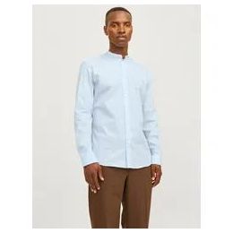 Jack & Jones Langarmhemd JACK & JONES "JJJOE SHIRT LS PLAIN MAO", Herren, Gr. S, N-Gr, cashmere blau, Web, Obermaterial: 65% Polyester, 35% Baumwolle, unifarben, slim fit h&uuml;ftlang, Hemden