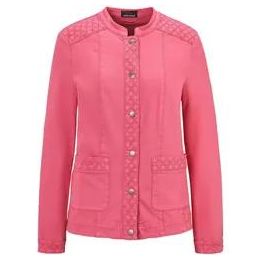 Kurzjacke GOLDNER "Kurzgr&ouml;&szlig;e Jeansjacke", Damen, Gr. 23, rosa (pink), Obermaterial: 55% Lyocell CLY. 43% Baumwolle CO. 2% Elasthan EL., Manschette, Jacken Kurzjacke, Bes&auml;tze aus Lochspitze