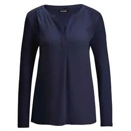Kurzarmbluse GOLDNER "Kurzgr&ouml;&szlig;e Elegantes Chiffonshirt mit Jersey-Details", Damen, Gr. 20, blau (marine), Obermaterial: 50% Polyester PES. 47% Viskose CV. 3% Elasthan EL., eng Gerade, Blusen, Schlitz